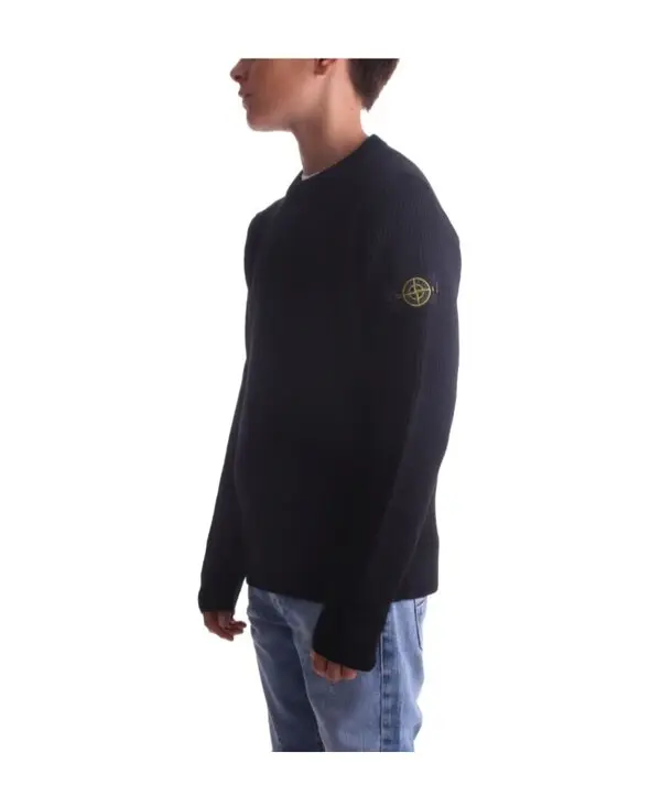 Stone Island Ribbed Knit Long-sleeve Sweater - Black