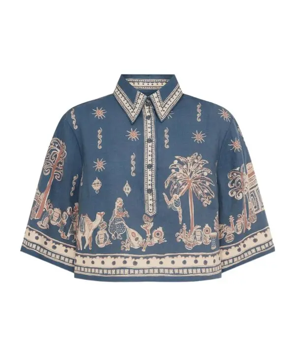 ALEMAIS Printed Cropped Shirt - Blue