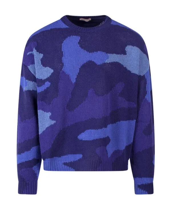 Valentino Garavani Camouflage Motif Long-sleeved Jumper - Blue
