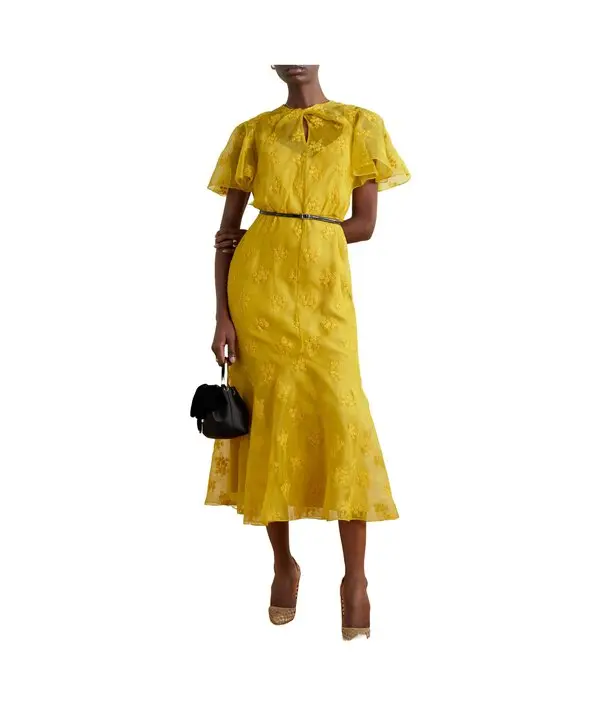 Erdem Short Sleeve Floral Embroidered Dress