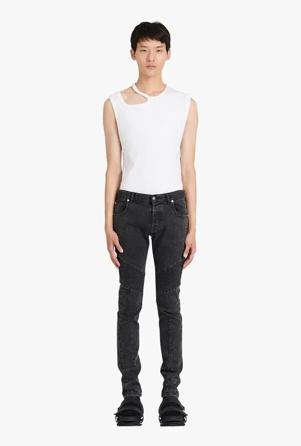 Balmain Logo Debossed Skinny Jeans - Black