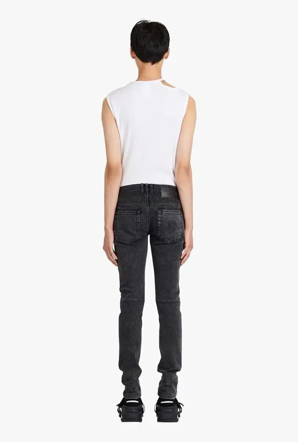 Balmain Logo Debossed Skinny Jeans - Black