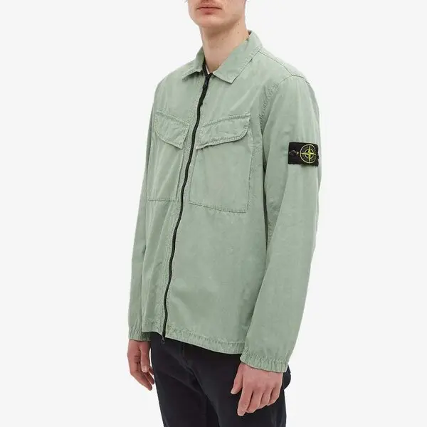 Stone Island Logo Detail Shirt Jacket - Sage