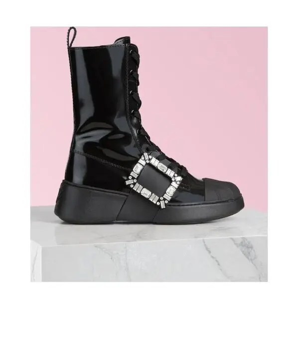 ROGER VIVIER Lace-up Embellished Boots - Black