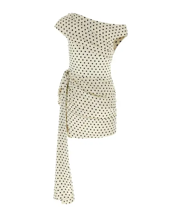 SELF-PORTRAIT Polka Dot Draped One-shoulder Mini Dress - Nude