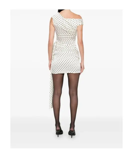 SELF-PORTRAIT Polka Dot Draped One-shoulder Mini Dress - Nude