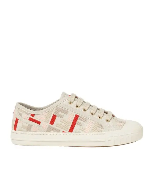 Fendi Domino Ff Embroidered Canvas Sneakers - Light Brown