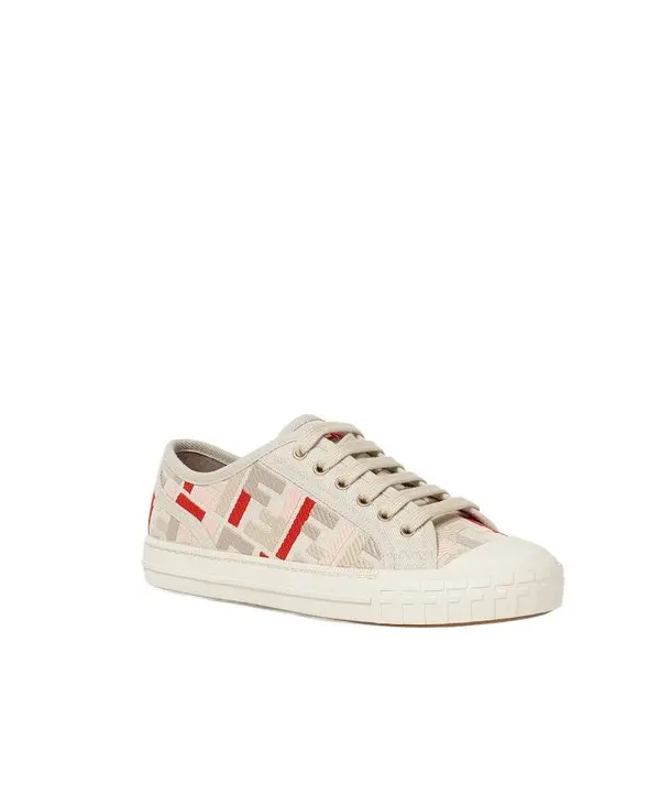 Fendi Domino Ff Embroidered Canvas Sneakers - Light Brown