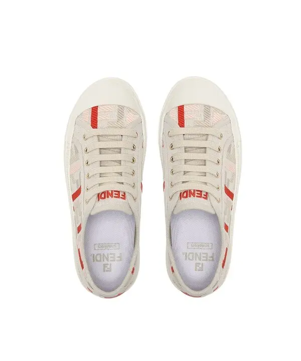 Fendi Domino Ff Embroidered Canvas Sneakers - Light Brown