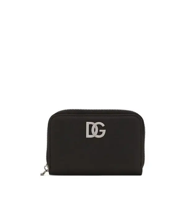 Dolce & Gabbana Dolce Gabbana Logo Plaque Zipped Compact Wallet - Black