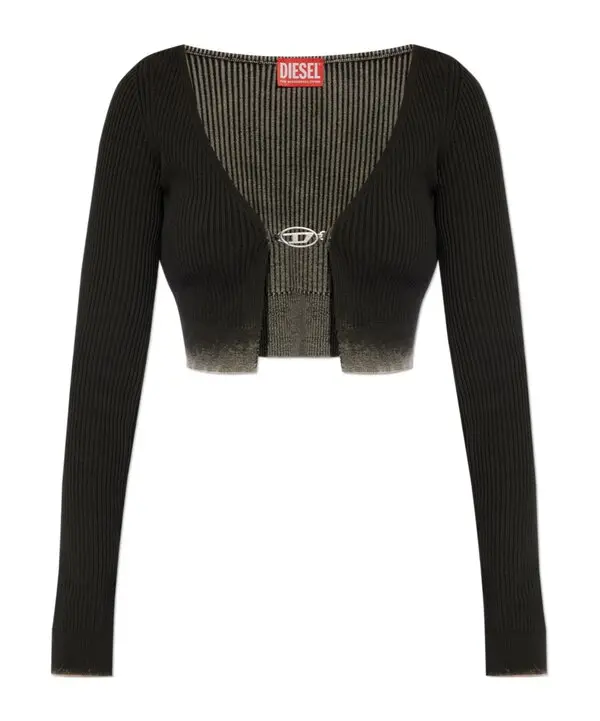 DIESEL® Ribbed Long Sleeve Crop Top With Logo Buckle