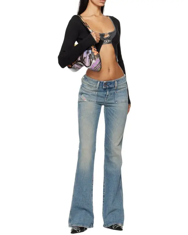 DIESEL® Ribbed Long Sleeve Crop Top With Logo Buckle