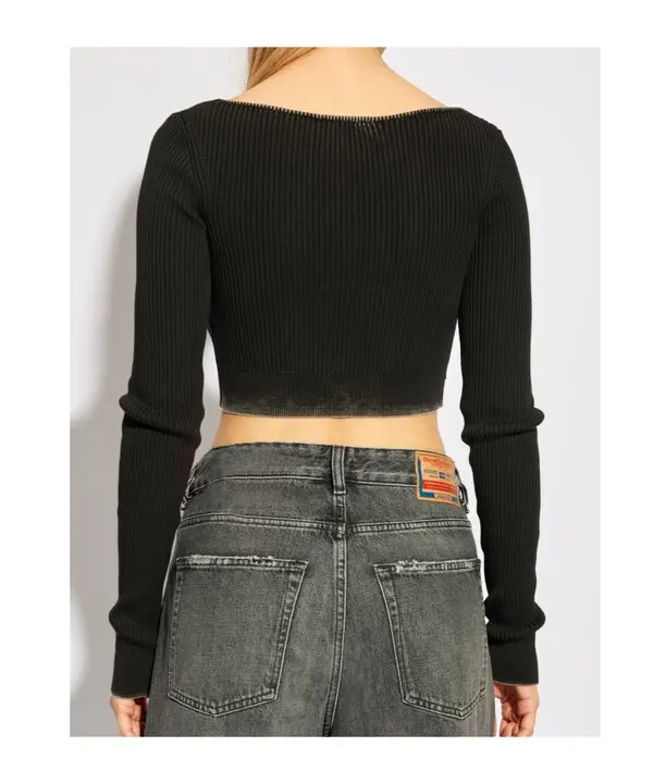 DIESEL® Ribbed Long Sleeve Crop Top With Logo Buckle