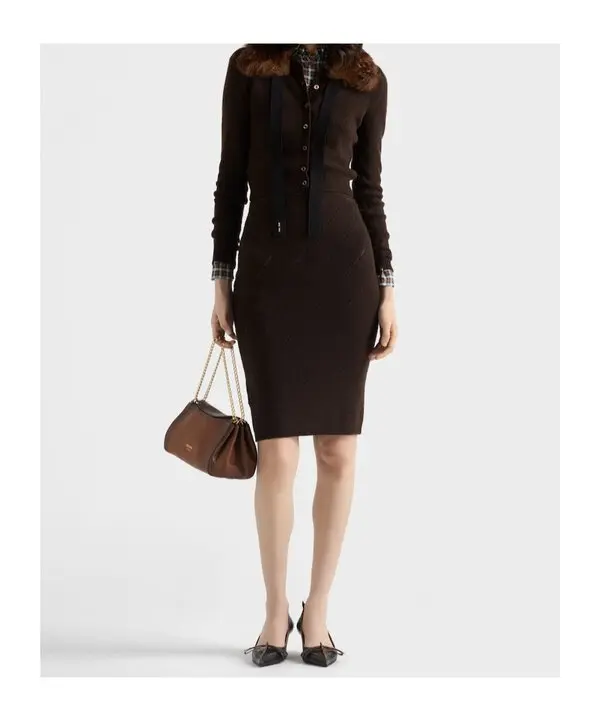 Prada Openwork Cashmere Knit Midi Skirt