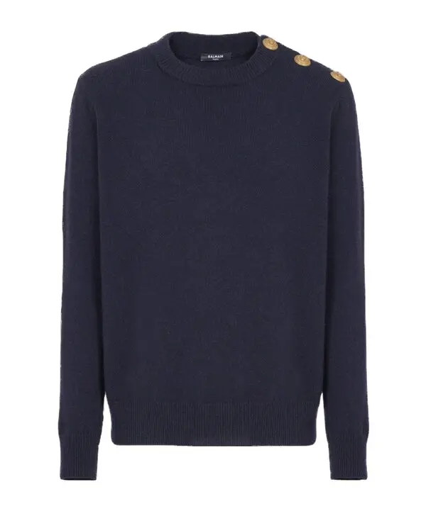 Balmain Eco-cashmere Jumper With Button Detailing - Navy Blue