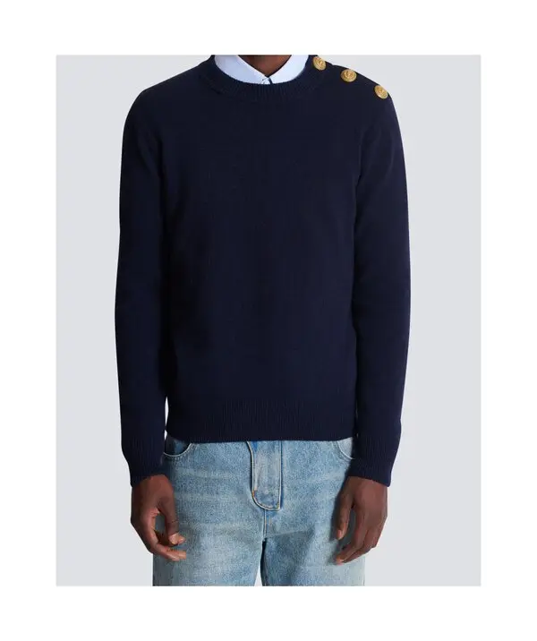 Balmain Eco-cashmere Jumper With Button Detailing - Navy Blue