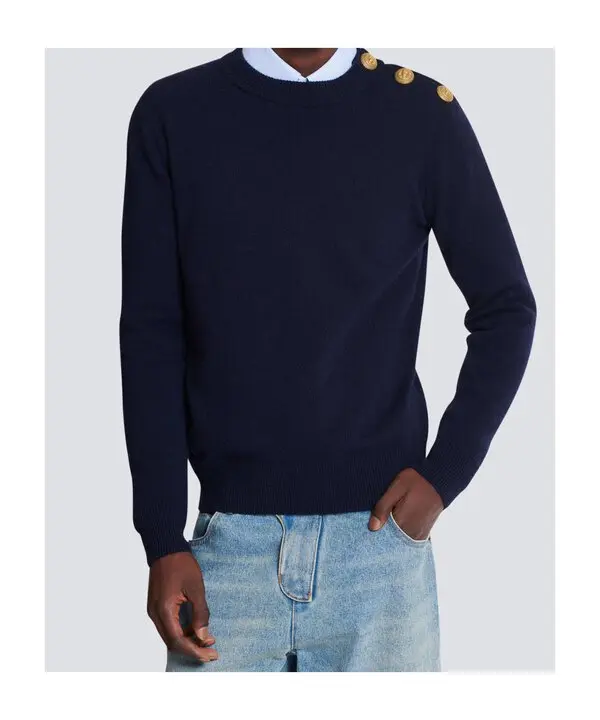 Balmain Eco-cashmere Jumper With Button Detailing - Navy Blue