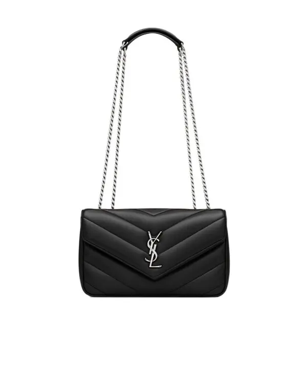 Saint Laurent Loulou Logo Plaque Small Shoulder Bag - Black
