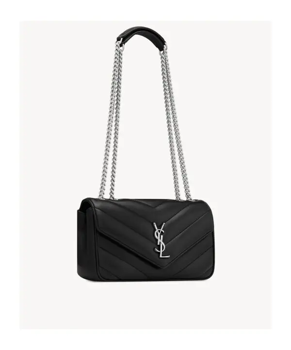 Saint Laurent Loulou Logo Plaque Small Shoulder Bag - Black