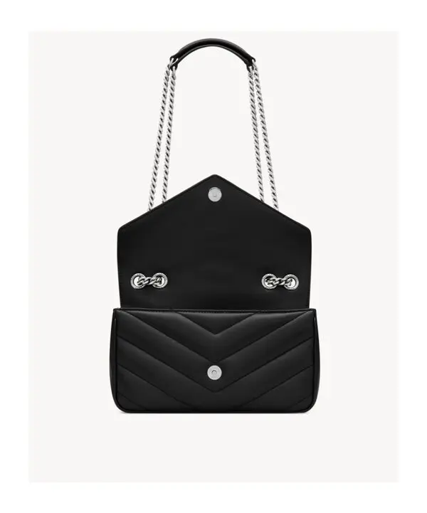 Saint Laurent Loulou Logo Plaque Small Shoulder Bag - Black