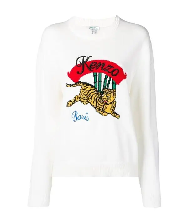 Kenzo Knitted Tiger Logo Pullover - White