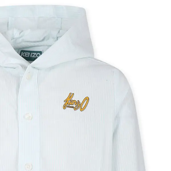 Kenzo Striped Oxford Hooded Shirt With Logo Detail