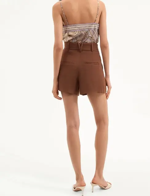 Veronica Beard Piper Stretch-linen Belted Shorts - Brown