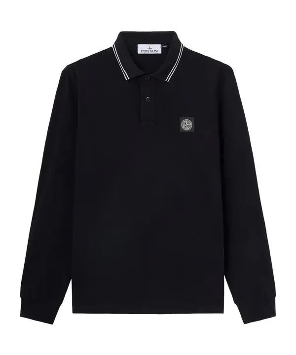 Stone Island Logo Patch Long-sleeved Polo Shirt - Blue