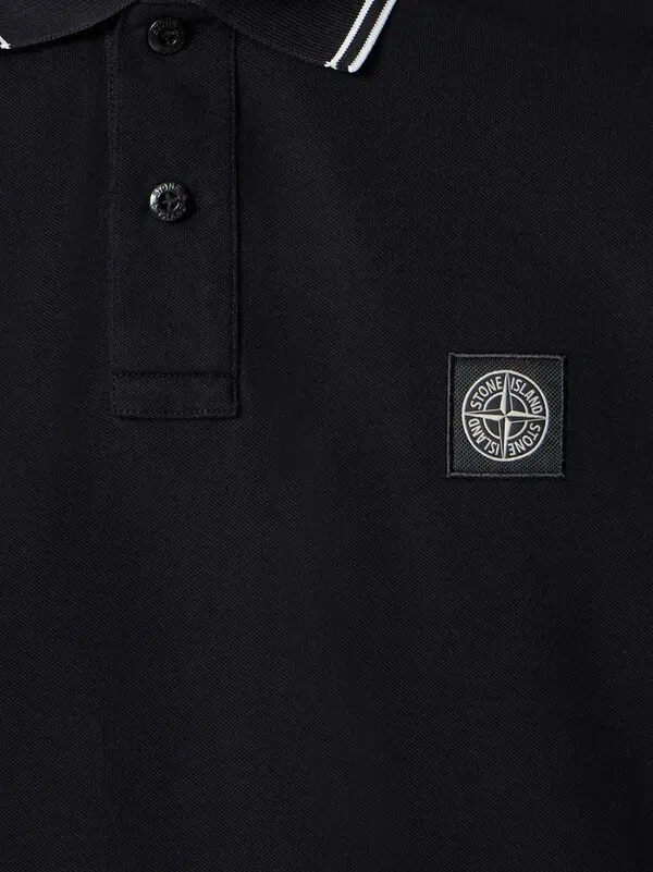 Stone Island Logo Patch Long-sleeved Polo Shirt - Blue