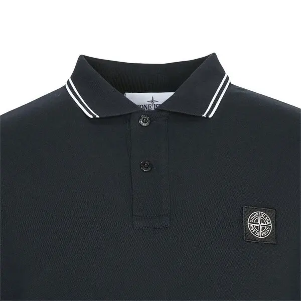 Stone Island Logo Patch Long-sleeved Polo Shirt - Blue