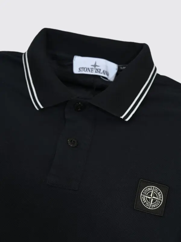Stone Island Logo Patch Long-sleeved Polo Shirt - Blue