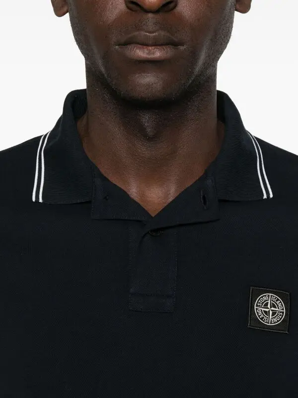 Stone Island Logo Patch Long-sleeved Polo Shirt - Blue