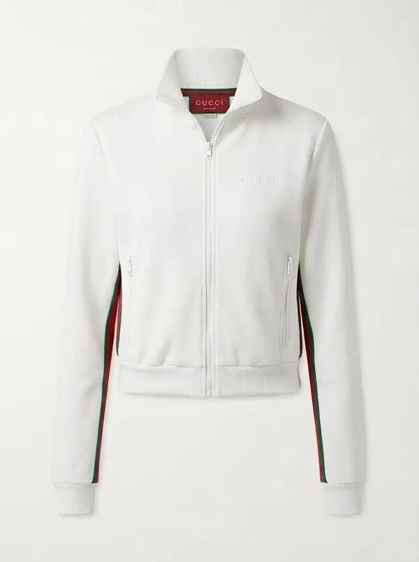 Gucci Jersey Drill Zip-up Jacket With Webbing Stripes