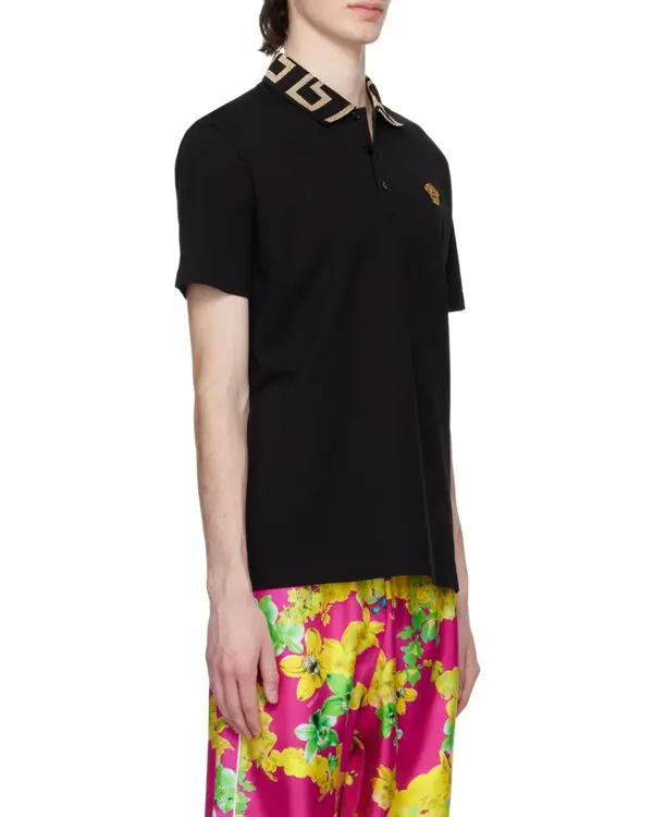 Versace Logo Patch Short-sleeved Polo Shirt - Black