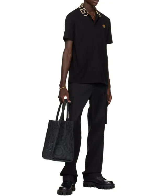 Versace Logo Patch Short-sleeved Polo Shirt - Black