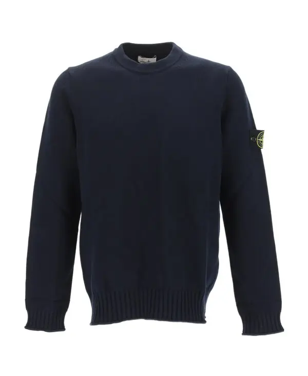 Stone Island Crewneck Knitted Jumper With Sleeve Badge - Blue
