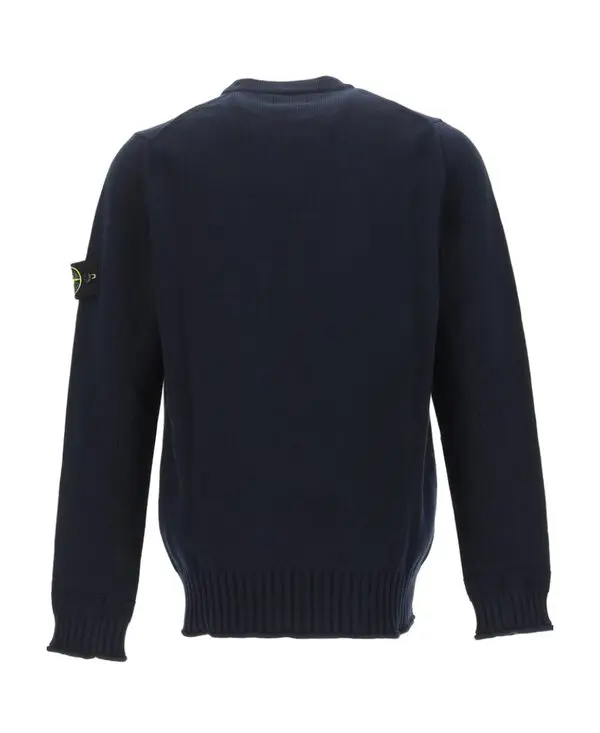 Stone Island Crewneck Knitted Jumper With Sleeve Badge - Blue