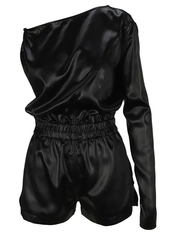 Rick Owens One-shoulder Satin Playsuit - Black