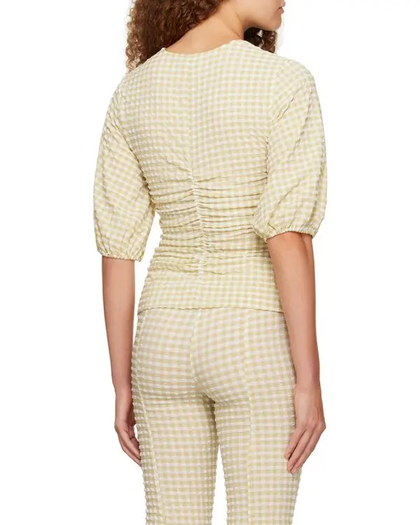 GANNI Gingham Check Gathered Blouse