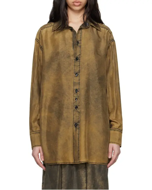 MAISON MARGIELA Cut-out Detailed Tie-dye Shirt - Beige
