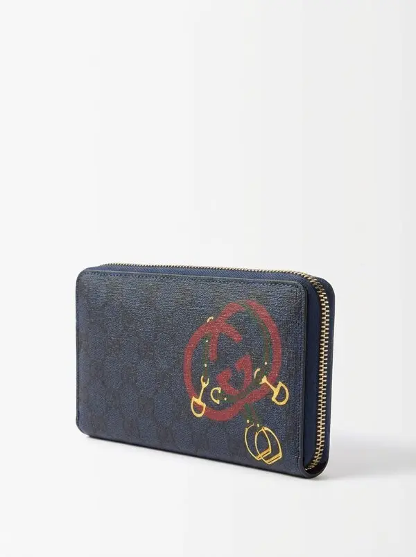 Gucci Chinese New Year Series Decorative Print Gg Full Zip Wallet - Dark Blue/multicolour