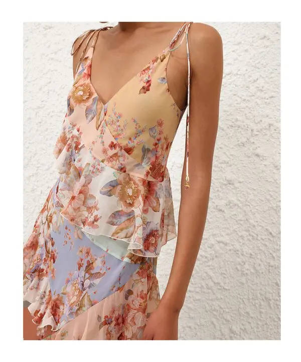Zimmermann Awaken Frilled Slip Maxi Dress - Spliced Print
