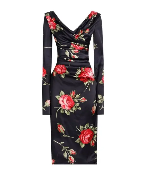 Dolce & Gabbana Ruched Floral Long Sleeve Midi Dress - Color