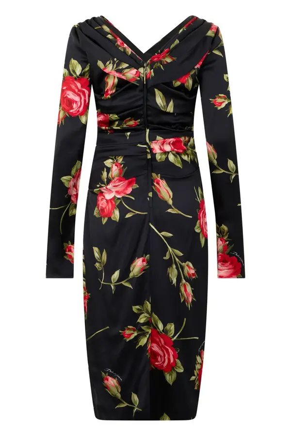 Dolce & Gabbana Ruched Floral Long Sleeve Midi Dress