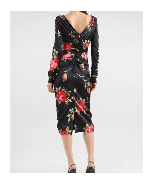 Dolce & Gabbana Ruched Floral Long Sleeve Midi Dress