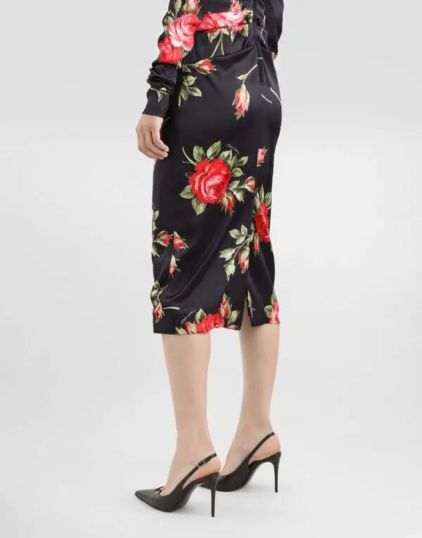 Dolce & Gabbana Ruched Floral Long Sleeve Midi Dress
