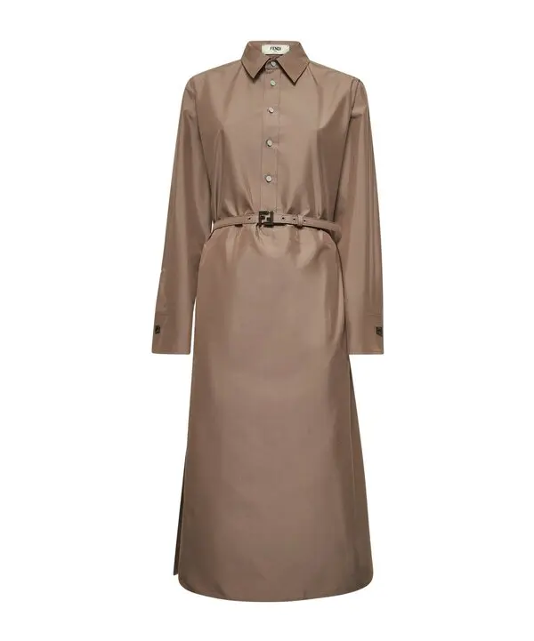 Fendi Belted Waist Long Sleeved Shirt Dress - Brown