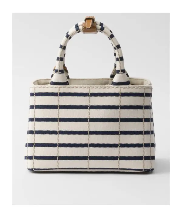 Prada Jardinière Mini Striped Cotton Canvas Bag - Nude