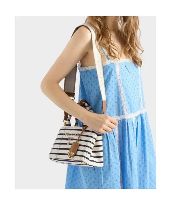 Prada Jardinière Mini Striped Cotton Canvas Bag - Nude