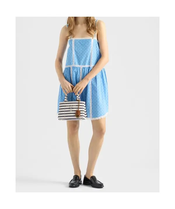 Prada Jardinière Mini Striped Cotton Canvas Bag - Nude